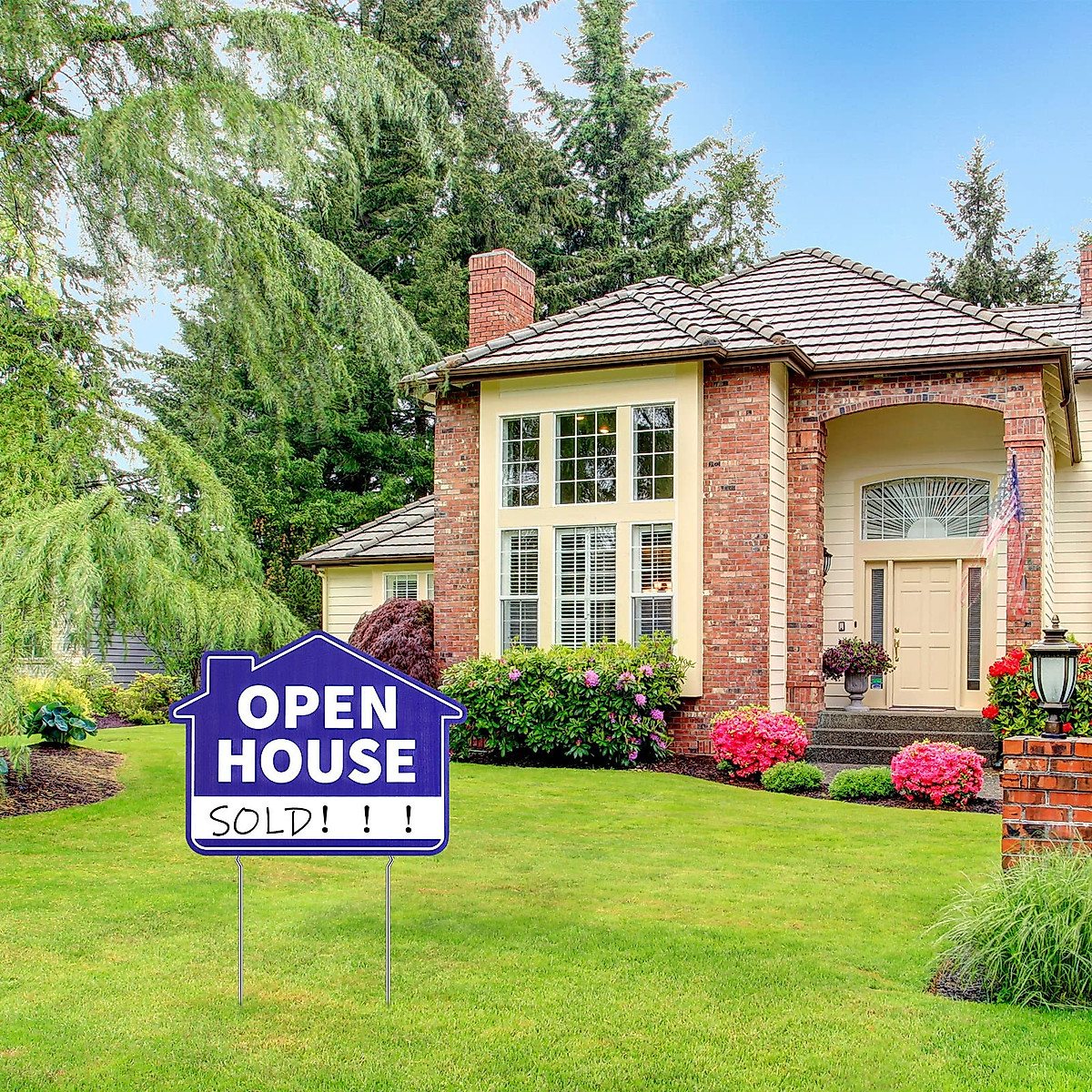 5 Pcs Open House Signs for Real Estate with Stakes 12 x 16 Inches Large Open House Sign Double Sided Estate Sale Signs with Directional Arrows Real Estate Agent Supplies (Blue)
