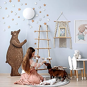 JERZO Macrame Hanging Wall Shelves, Boho Decor, Swing Rope Floating Shelf, Rustic Wood Storage Shelf for Bedroom Bathroom Living Room Nursery Dorm Room, Décor Plant Display