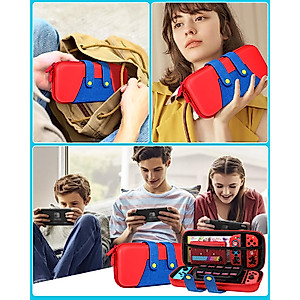 Gurgitat 8in1 Maro Switch Case for Nintendo Switch Carrying Cases & Storage Accessories Bundle Kit, Thumb Grips Button Caps+Game Card Holder+Dockable Cover Skin+Sticker for Switch Travel Pouch Bag