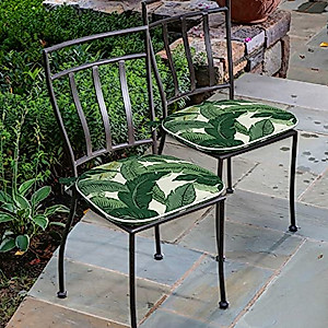 Melody Elephant Outdoor Chair Cushions Set of 4, Water Resistant Patio Chair Pads with Ties, Seat Cushions for Home Garden Furniture Decoration, 16”x17”, Swaying Palms Green