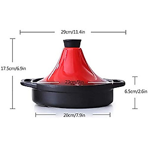 JINXIU Casserole Lead Free Cooking Tagine, Home Cookware Pot Hand Made and Hand Painted Tagine Pot Ceramic Pots for Different Cooking Styles (Color : Red)