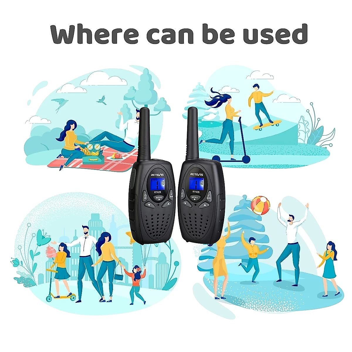 Retevis RT628 Walkie Talkies for Kids,Boys Kids Walkie Talkie,Kids Toys for 6-12 Year Old Boy Girl,Gifts for Xmas Birthday Camping Trip(Black1 Pair)
