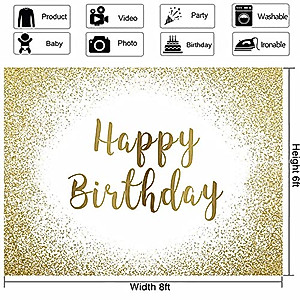 Allenjoy Gold and White Happy Birthday Party Backdrop Women Bday Golden Glitter Spots Dots Decoration Cake Table Banner Supplies Photography Background Photo Booth Props