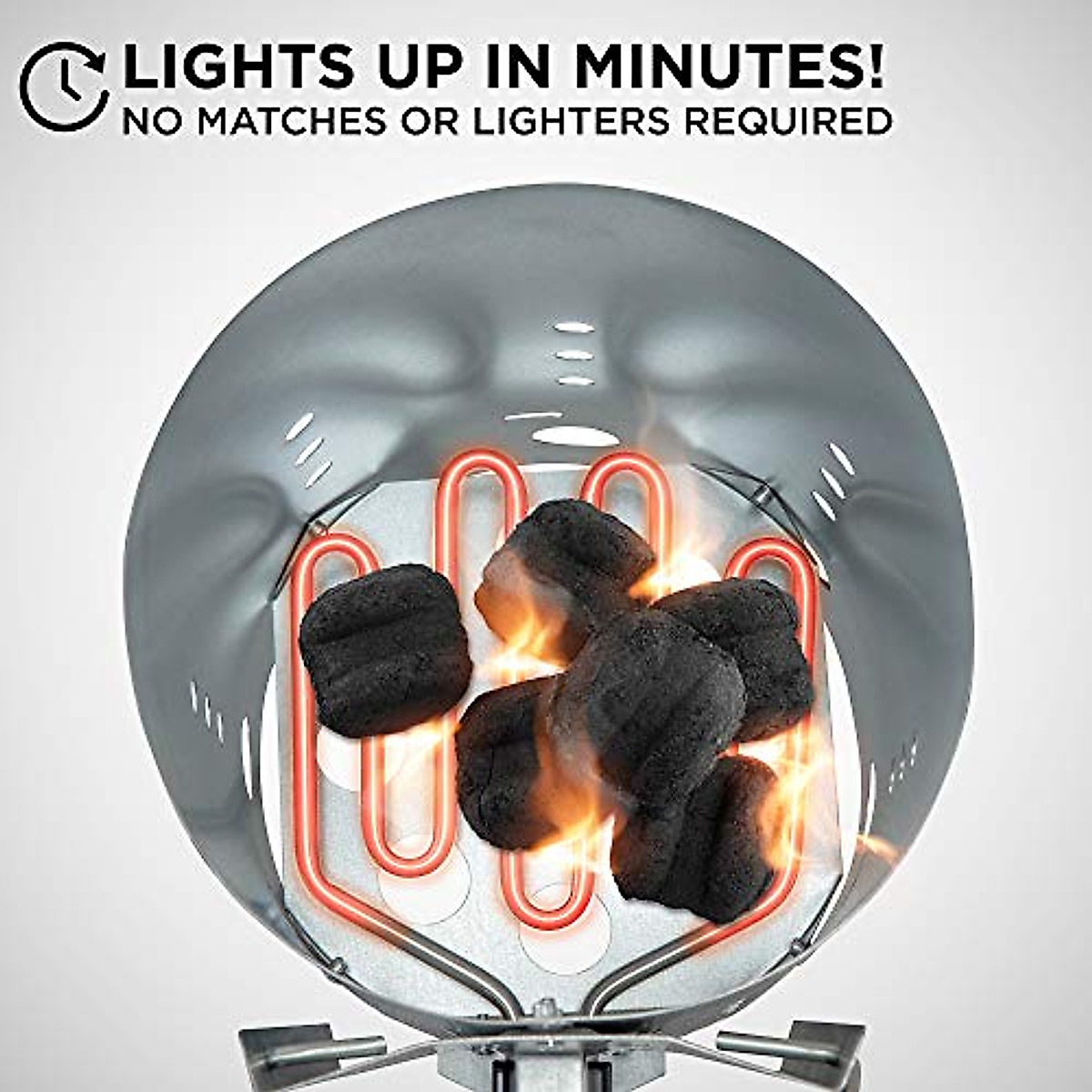 Ivation Electric Chimney Charcoal Starter, Portable Electronic Plug-in Firestarter for BBQ, Coal, Charcoal & Briquettes - No Matches or Lighters | Steel Caddy, Heat Shield & Wooden Stay-Cool