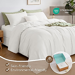 MILDLY Muslin Duvet Cover Set 100% Cotton Double-Layer Linen Like Gauze Comforter Cover 3 Pieces Breathable & Lightweight for All Season