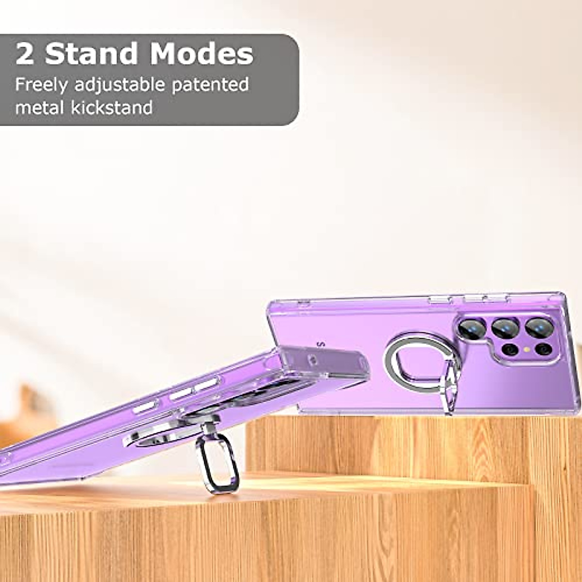 WATACHE Design for Galaxy S23 Ultra Case, Clear Crystal Slim Fit S23 Ultra Protective Hard PC Phone Case Cover with Ring Holder Kickstand for Samsung Galaxy S23 Ultra 2023,Clear 1