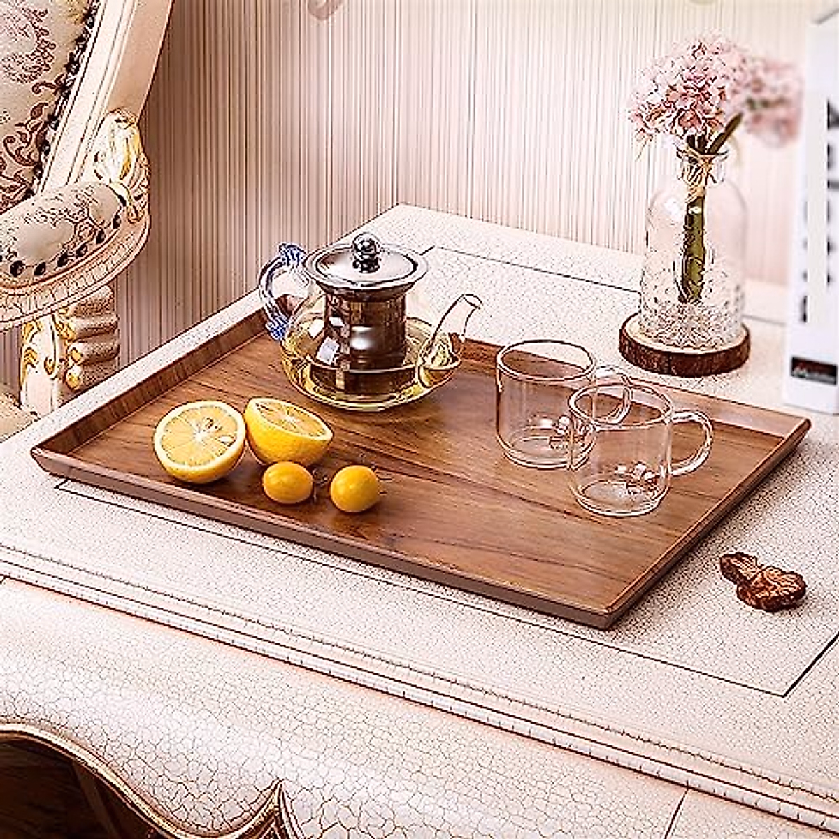 Outdoor Tray Coffee Table Tray Imitation Wood Grain Rectangular Large Tray Simple and Practical Cup Storage Tray Breakfast, Afternoon Tea Tray Decorative Tray Kitchen Tray