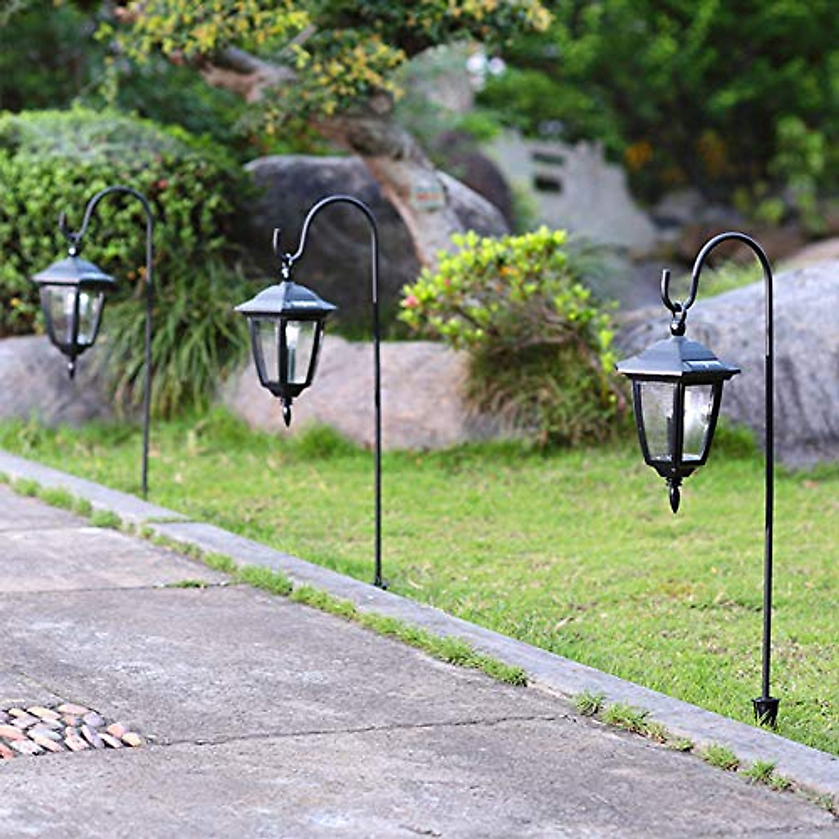CALIDAKA 2 Pack Multi-Purpose Shepherds Hooks Outdoor Iron Shepherd Hook with Base Adjustable Heavy Duty Garden Hanging Stake for Lanterns Solar Light Plant Hanger Wedding Decor
