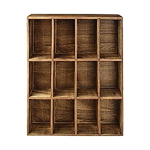Ikee Design Wall Mounted Wooden Mountable 12 Compartments Holder Display Shelf, Wood Collection Wall Display Shadow Box Rack, 15.38”W x 3 ”D x 14.13”H, Brown Color