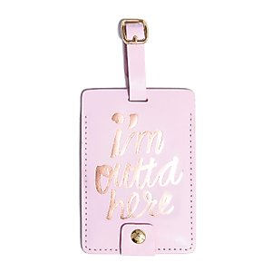 Ban.do Getaway Suitcase Tag for Travel, Pink Durable Vegan Leather Luggage Identifier, I'm Outta Here