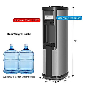 Water Cooler Dispenser, 5 Gallon Top Loading Water Cooler Water Dispenser, 2 Temps (Hot & Cold), Quiet, Black and Stainless Steel, ETL Listed, Child Safety Lock