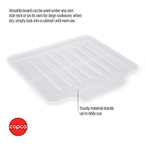 Copco Small Clear Drain Board Fits Under Any Small Dish Rack to Catch Water or for Larger Pots Alone, Angled Base Allows for Self Draining with Raised Ribs to Prevent Water from Puddling