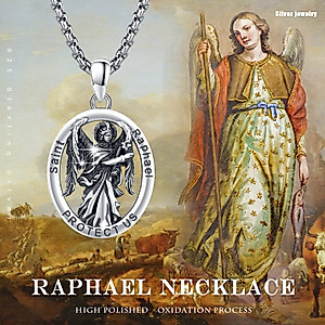 XIXLES Saint Raphael Necklace S925 Sterling Silver Archangel St Raphael Medal Pendant Jewelry for Men with 20 in Chain