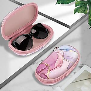 Fintie Sunglasses Case with Carabiner, Hard Shell Shockproof Sport Glasses Case Travel Zipper Eyeglasses Case, Glittering Marble