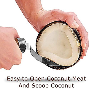 2 PCS Coconut Opener Tool Set Coconut Meat Remover Stainless Steel Coconut Opener Scraper Knife Coconut Punch Tool with Durable Non-Slip Wooden Handle Scraper