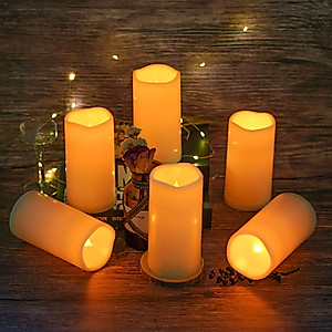 Amagic 3" x 6" Outdoor Waterproof Flameless Candles - Battery Operated LED Pillar Candles with Remote Control and Timers, Ivory, Plastic, Set of 6