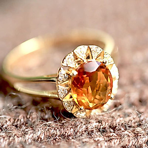 Fashion Citrine Gold Plated Gemstone Ring Yellow Diamond Ring Open Ring 925 Sterling Silver Oval Diamond Cut Cubic Zirconia Citrine Ring Wedding Engagement Ring 593 (golden color)