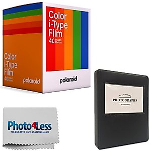 Polaroid Color i-Type Instant Film + 5" Photo Album for Wide Prints Holds 32 Prints- Black + Cleaning Cloth (5 Pack)