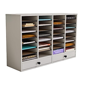 Safco Literature Organizer, 24 Compartments, 2 Drawers, Office and Classroom Mailbox with Adjustable Shelves, Wood Paper and Mail Sorter, Gray