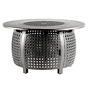 Round 44 in. x 44 in. Aluminum Propane Fire Pit Table with Glass Beads, Two Covers, Lid, 57,000 BTUs in Grey Finish