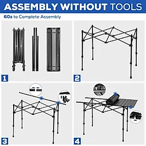 LEBLEBALL Folding Camping Table, Portable Folding Table with Storage Bag, Adjustable Aluminum Camping Table for Outdoor Picnic, Beach, Backyard, BBQ, Patio, Fishing, Black
