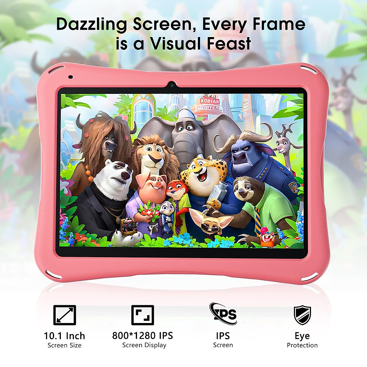 SGIN 10 Inch Tablet for Kids, Android 12 Kids Tablet with Kids Case, 2GB RAM 64GB ROM, 5000mAh, 1280 * 800 Display, Dual Camera, WiFi, Educational Games, Yellowish Butterfly Handle