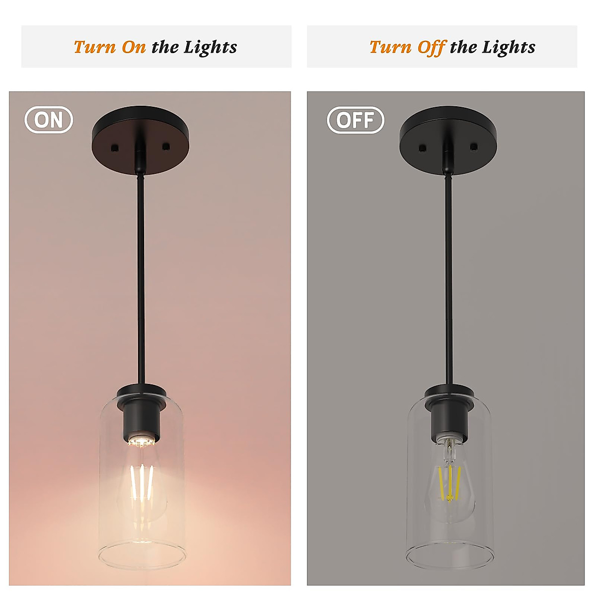 Zevluck 2-Pack Pendant Light, Matte Black Pendant Lighting with 5 Adjustable Tubes, Hanging Light Fixtures with Clear Glass Shade, Tiltable Pendant Lighting for Kitchen Island, Dining Room