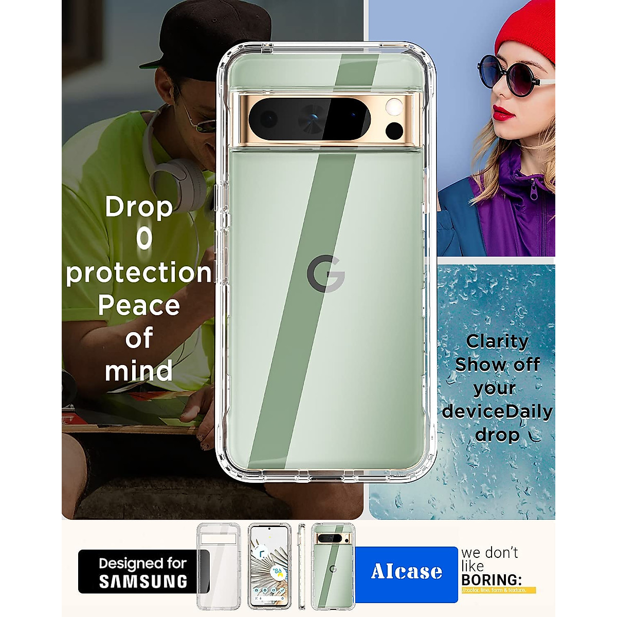 AICase Google Pixel 8 Pro Case Clear Full Body Rugged with [Tempered Glass Screen Protector] Bumper Slim Soft Silicone Heavy Duty Protection Shockproof Cover for Google Pixel 8 Pro 2023_4