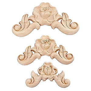 MUXSAM Wooden Carved Rose Appliques Onlays, 4-Pack Unpainted Rose Carvings Decals for Cabinet Drawer Wall Headboard Dresser Mirror Pew Cupboard etc Furniture Decoration(8x8cm/3.15"x3.15")