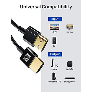 JSAUX 8K HDMI 2.1 Cable 3ft [Ultra Thin], 8K & 4K Slim 48Gbps Ultra High Speed HDMI Braided Cord, 4K @ 120Hz 144Hz, 8K @ 60Hz, HDR 10, HDCP 2.2 & 2.3, eARC Compatible with Roku TV/HDTV/PS5/Blu-ray