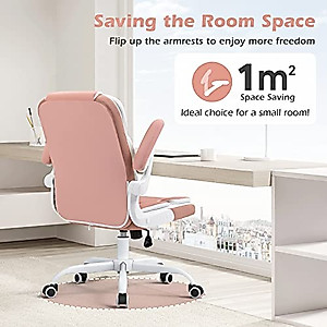 SEATZONE Pink Desk Chair Modern Executive Office Chair with Arms PU Leather Computer Desk Chair for Girls Women