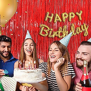 Red Streamers Foil Fringe Curtain 3.3 x 8.3ft Party Streamers 2Pack Metallic Streamer Curtains Mermaid Birthday Themed Party Decorations Tinsel Curtain for Parties Streamers for Wedding Xmas Decor