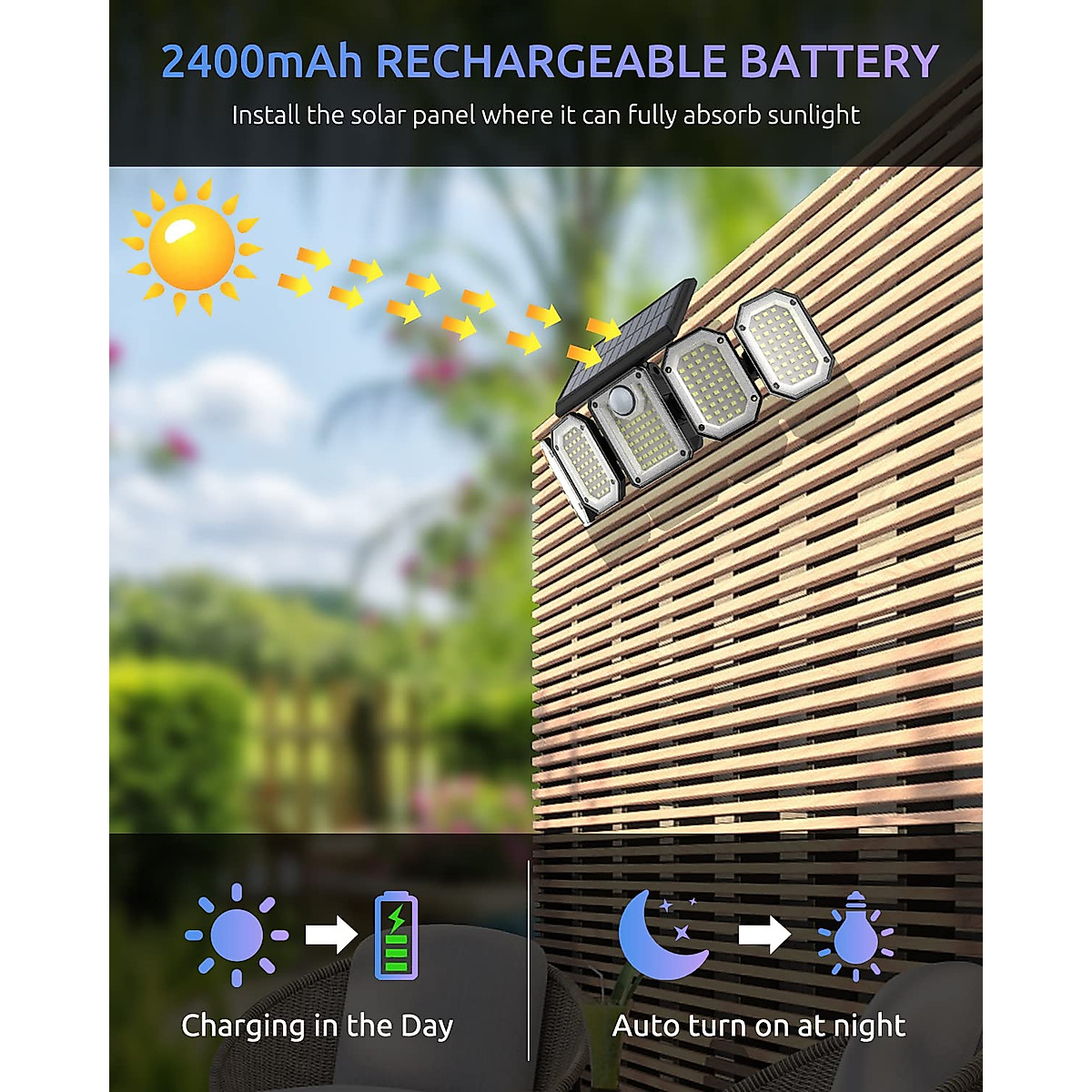 OTDLIGHT Solar Outdoor Lights, 300LED 2700LM 5 Heads Solar Powered Motion Sensor LED Security Light with Remote Control, IP65 Waterproof Floodlight, 360°Beam Angle Wall Lights for Garden Driveway