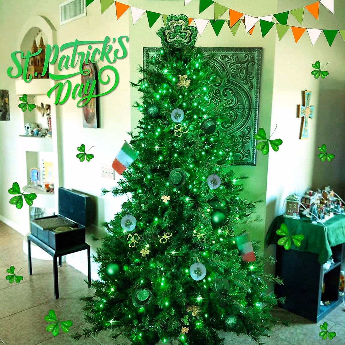 JMEXSUSS 600 LED Green Lights for St Patrick's Day, 207 ft Green Solar String Lights, 8 Modes Solar Christmas Lights Outdoor Waterproof for Christmas Tree St Patricks Decorations