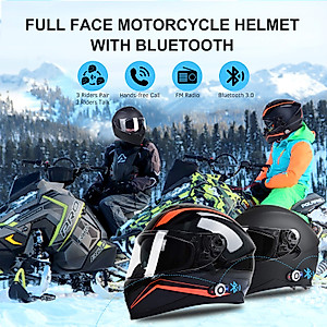 Bluetooth Integrated Motorcycle Helmet, FreedConn DOT Full Face BM12 Communication Systems Motorcycle Helmet with 500m FM Radio/ MP3, 2-3 Riders Pairing Intercom (Matte Black, XXL)