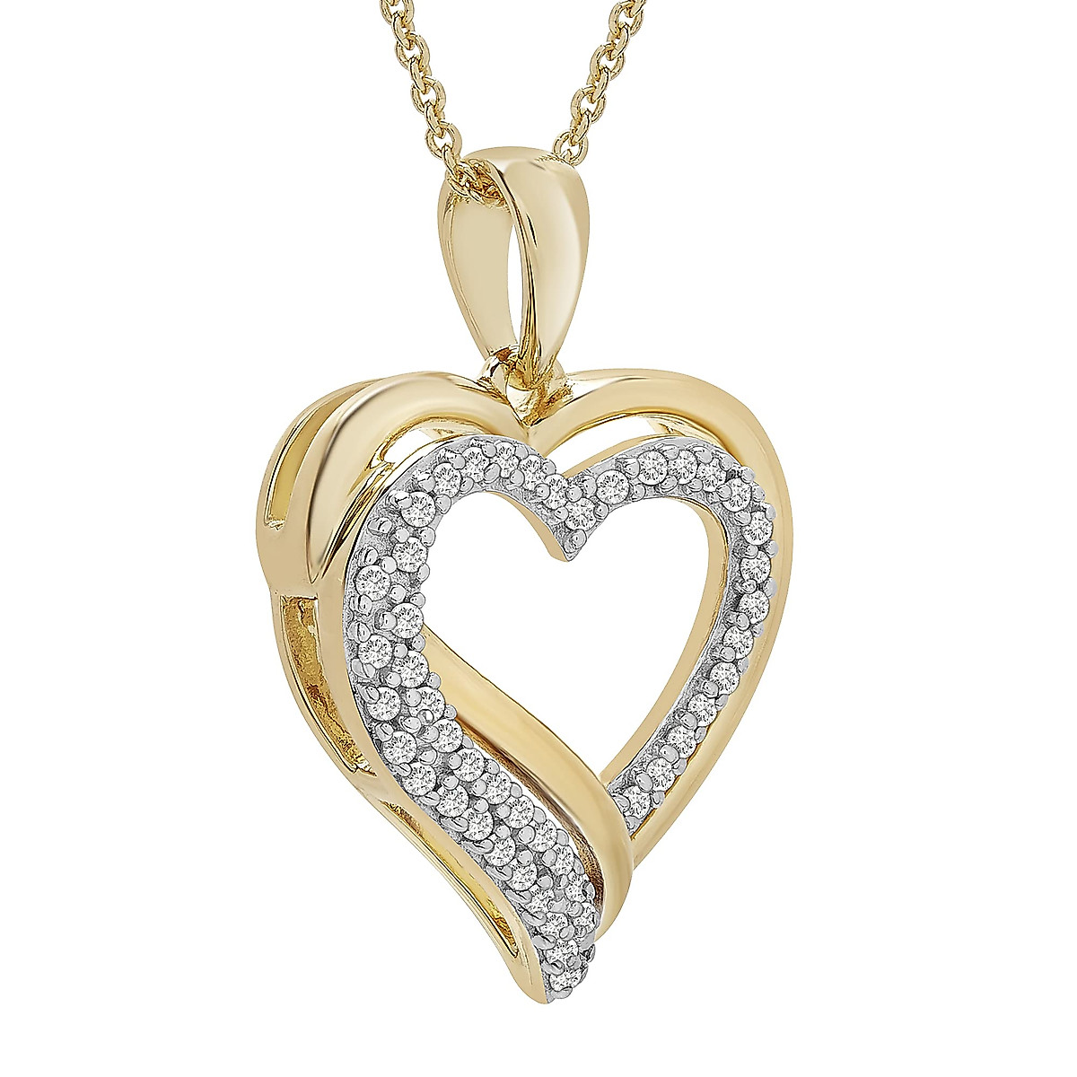 Timeless Love 1/10 CTTW Diamond Heart Shaped Pendant Set in Sterling Silver with Gold Plating, Necklace with 18" Chain, Dainty Jewelry for Women, Luxury Fashion Pendant Necklaces for Women or Girls…