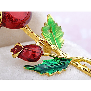 Alilang Womens Belle Red Rose Flower Enamel Crystal Rhinestone Brooch Pin Golden Tone