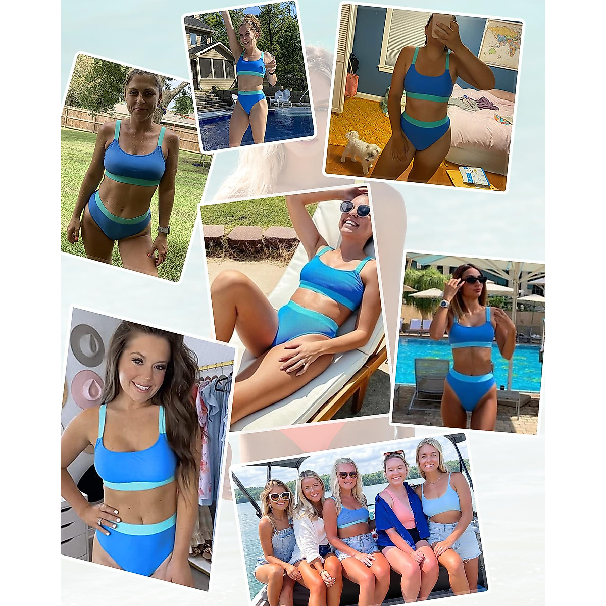 ZINPRETTY Women High Waisted Bikini Sets Color Block Swimsuits 2 Piece Bathing Suits Tummy Control Sporty Teens