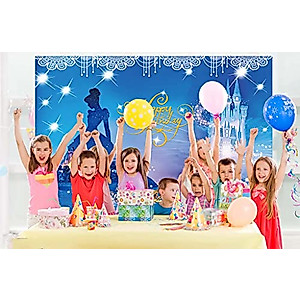 Dost Baby Blue Princess Happy Birthday Backdrop Fantasy Castle Carriage Princess Party Decoration Shiny Light Photography Backdrop(7x5FT), Dost-cy278-7x5FT