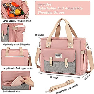 Lunch Bag Women, Insulated Leakproof Cooler Adult Lunch Box, Large Lunch Tote for Work with Adjustable Shoulder Straps & Side Pockets Cute Lunch Bag for Picnic, college, Hiking, Beach Lunch Bag (Pink)
