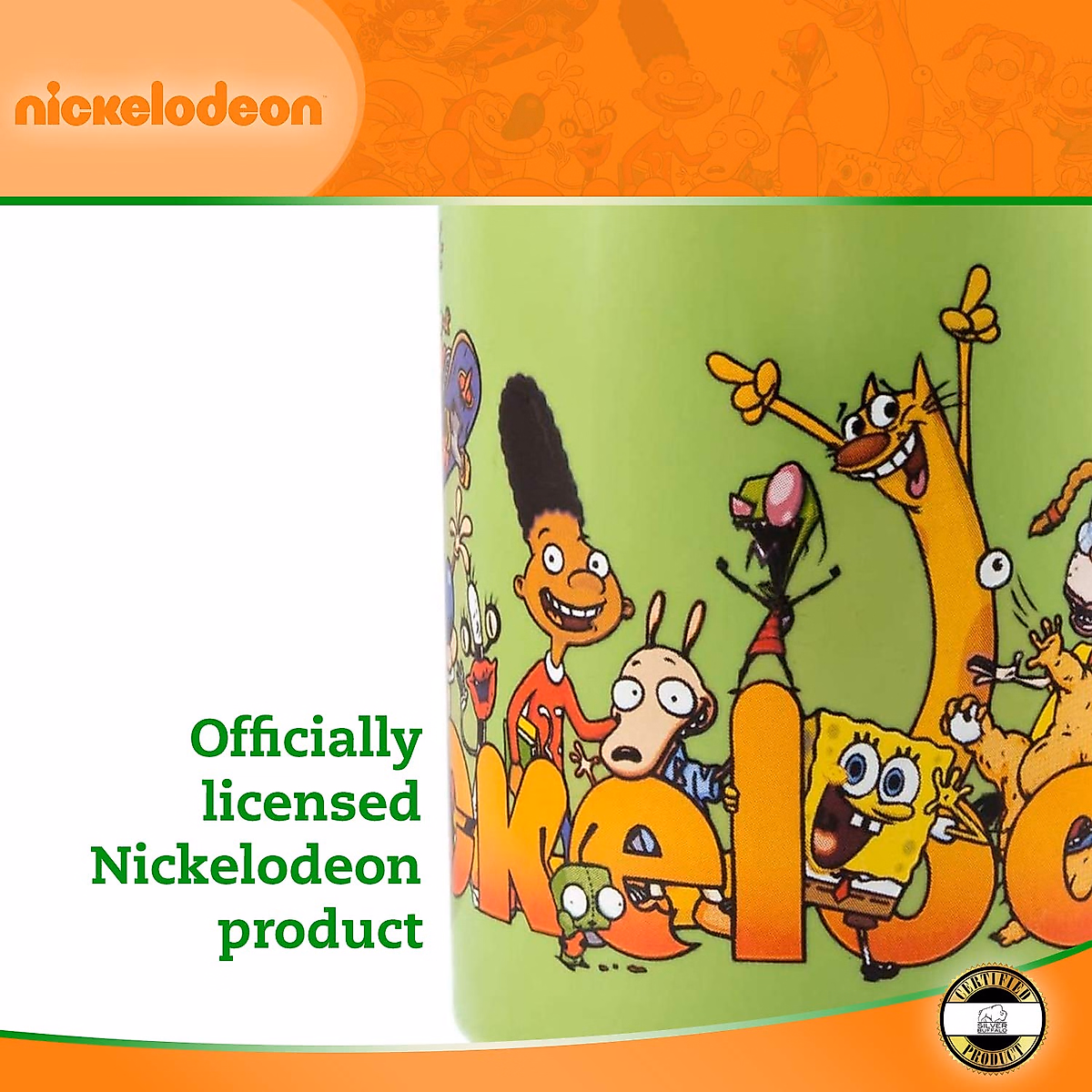 Silver Buffalo Nickelodeon Logo and Characters 90s Nostalgia Ceramic Mug, 14 Ounces