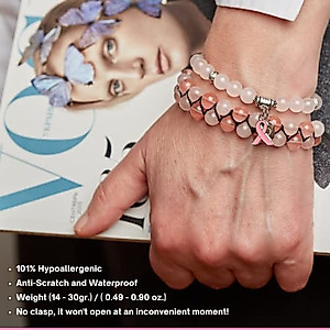 POLLDAN® Rose Quartz Bracelet | 8,5 mm Rose Quartz Crystals AAA Grade | Amethyst Gemstone Beaded Bracelets for Women | Rose Quartz Bracelets For Women