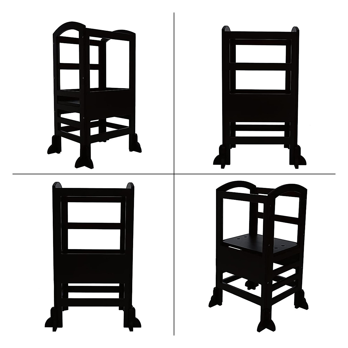 SDADI LT02B Kids Kitchen Adjustable Height Toddlers Children Learning Step Stool Tower with 4 Changeable Heights for Kitchen and Bathroom, Black