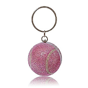 Women Baseball Shaped Clutch Pink Evening Purse Rhinestone Round Ball Crystal Evening Bag Clutch Handbag for Wedding Party (Pink)