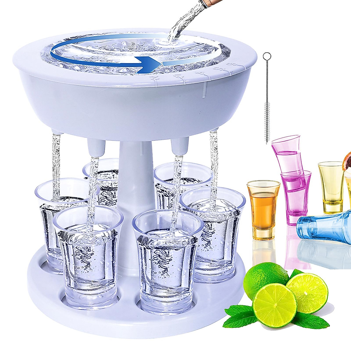 ADOTBLOB 6 Shot Pourer Glass Dispenser and Holder, Shot Dispenser with Six 2 Oz Cups Glasses, Multiple Buffalito 6 Drink Shot Dispenser for Party,Multi Pouring Shot Dispenser Glasses,Grey