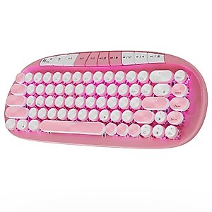 RK ROYAL KLUDGE RK838 Pink Wireless Keyboard, Retro Typewriter Keyboard BT/2.4G/Wired Mode, 75% RGB Hot Swappable Gaming Keyboard with Round Keys 10 Buttons, Pink Switch