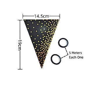 Kiorevy Black Gold 32 Feet Glittering Dots Triangle Pennant Banner Paper Triangle Flags Bunting Garland Streamer for Birthday Graduation Baby Shower Wedding Bachelorette Party Decorations Supplies