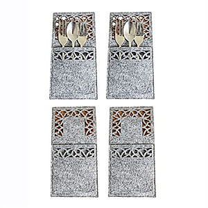 QXPDD Fabric Utensil Holders Silverware Cutlery Pouch Forks Bag Spoon Cover Decorative Table Supplies for Vintage Wedding Parties,Grey