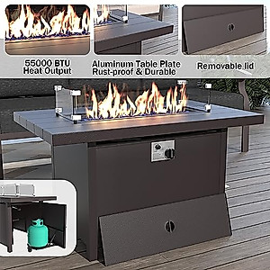 ALAULM Aluminum Patio Furniture Set with Propane Fire Pit Table 9-seat Metal Outdoor Furniture w/Fire Pit Patio Sectional w/5.1" Cushions for Patio, Backyard, Poolside-Black