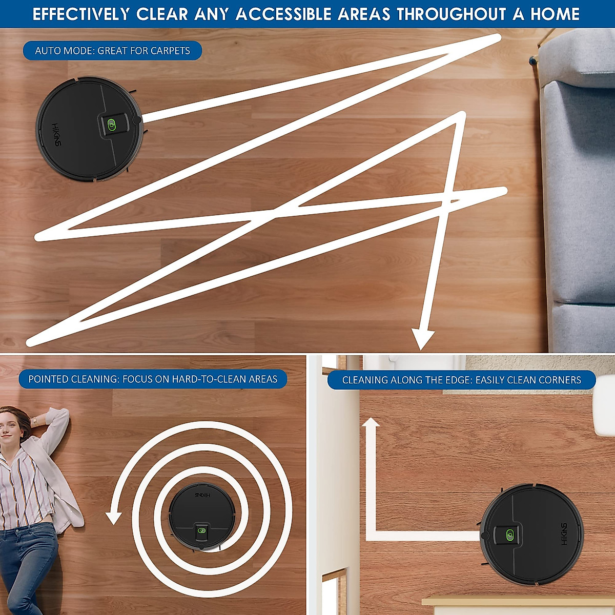 Automatic Self Charging Robotic Vacuum Cleaner, Super Thin Robot Vacuum Cleaner - Strong Suction, Quiet, Tangle Free, Daily Cleaning Robot Vacuum for Pet Hairs, Dust, Scrums, Hardwood Floors & Carpets